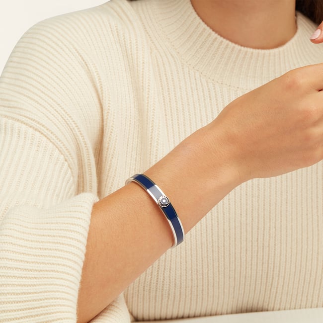 Palladium Plated Navy Enamel Bangle | Aspinal of London