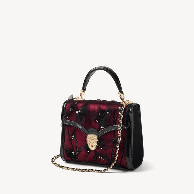 Midi Mayfair® in Burgundy Satin with Hand Embroidered Black Tulle