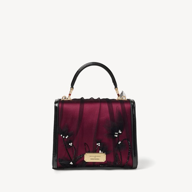 Midi Mayfair® in Burgundy Satin with Hand Embroidered Black Tulle