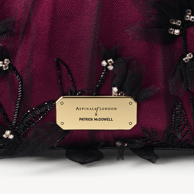 Midi Mayfair® in Burgundy Satin with Hand Embroidered Black Tulle
