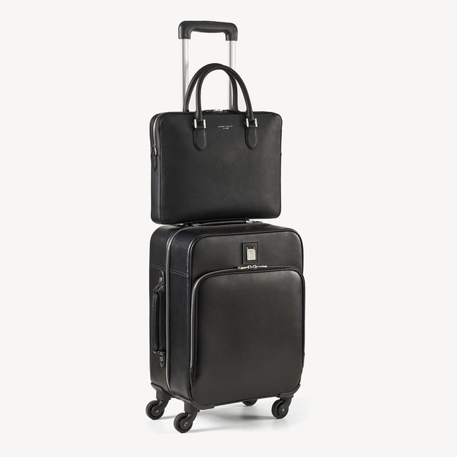 Slim Leather Briefcase in Black Pebble | Aspinal of London