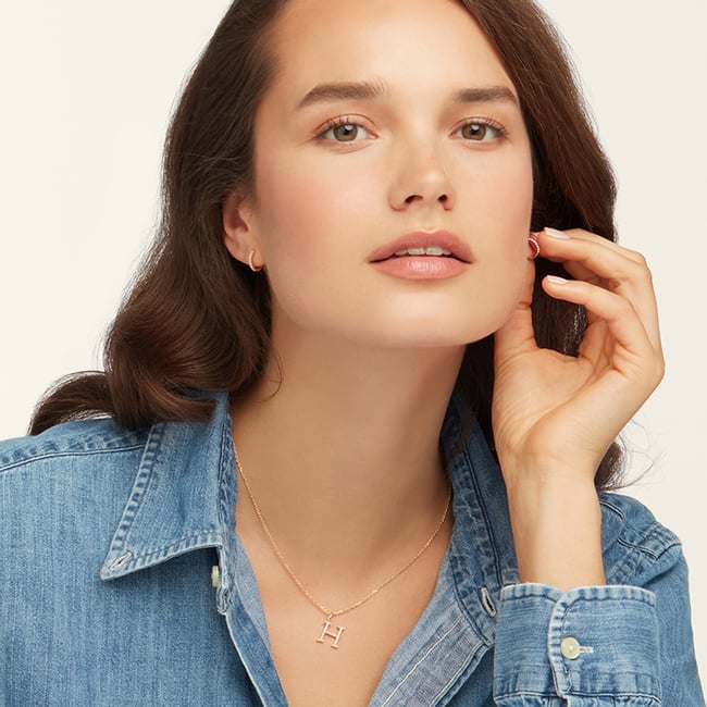 Diamond Initial Necklace in 14ct Gold - Letter H | Aspinal