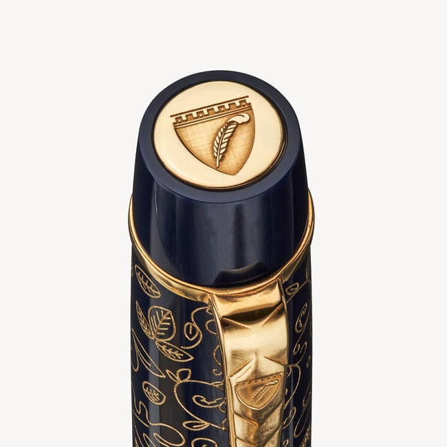 Luxury Engraved Pen in Blue Acrylic & Gold Plated | Aspinal of London
