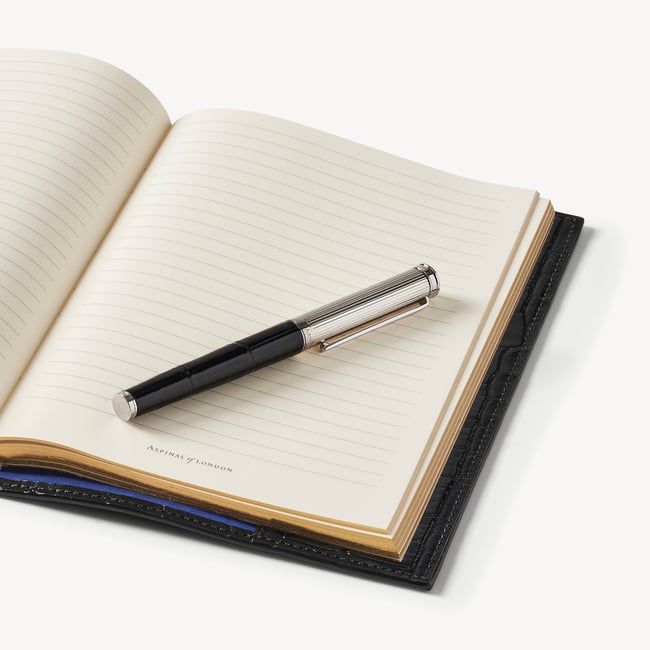 A5 Refillable Journal & Pen Set in Black Croc | Aspinal