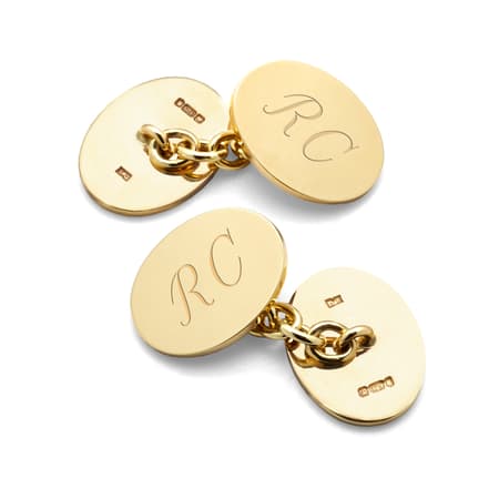 Sterling Silver & Gold Plated Plain Oval Cufflinks | Aspinal