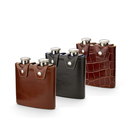 Men's Twin 6oz Leather Hip Flask | Aspinal of London