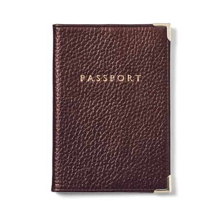 Passport Cover in Chocolate Metallic Pebble | Aspinal of London