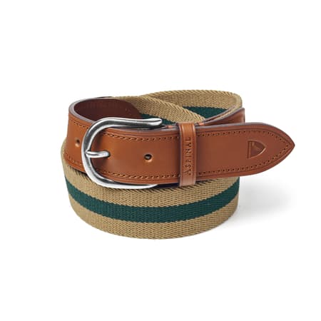 Webbing Belt in Natural & Evergreen Stripes | Aspinal of London