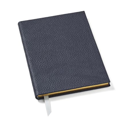 A5 Leather Bound Notebook in Navy Pebble | Aspinal of London