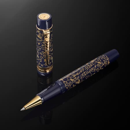 Luxury Engraved Pen in Blue Acrylic & Gold Plated | Aspinal of London