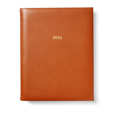 2026 A4 Day to Page Leather Diary in Marmalade Pebble | Aspinal