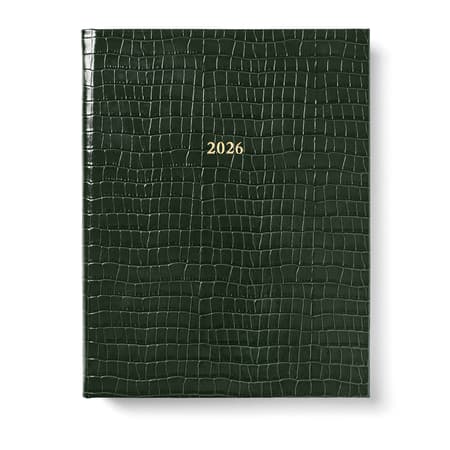 2026 A4 Day to Page Leather Diary in Evergreen Croc | Aspinal