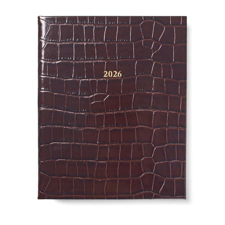 2026 A4 Week to View Leather Diary in Amazon Brown Croc | Aspinal