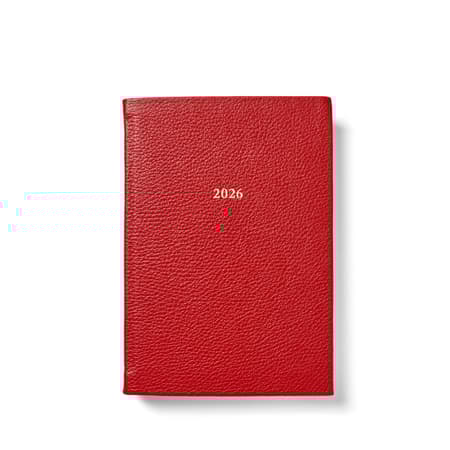 2026 A5 Day to Page Leather Diary in Red Pebble | Aspinal