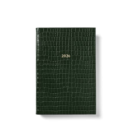 2026 A5 Day to Page Leather Diary in Evergreen Croc | Aspinal