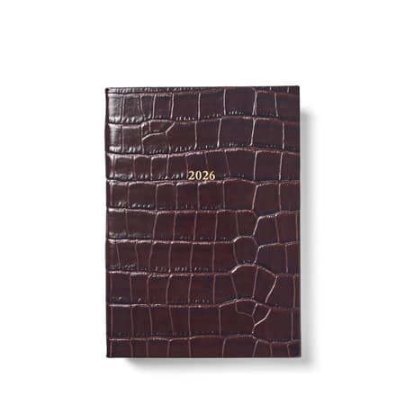 2026 A5 Week to View Leather Diary in Amazon Brown Croc | Aspinal