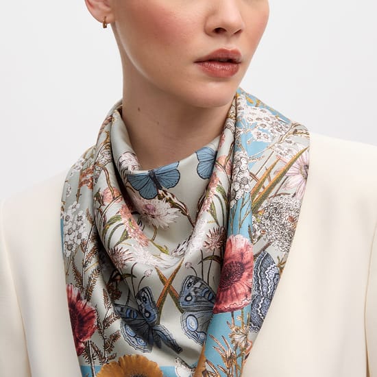Botanical A Silk Scarf in Dove Grey Pure Silk Aspinal