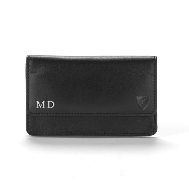 Business & Credit Card Case in Black with Cobalt Suede | Aspinal