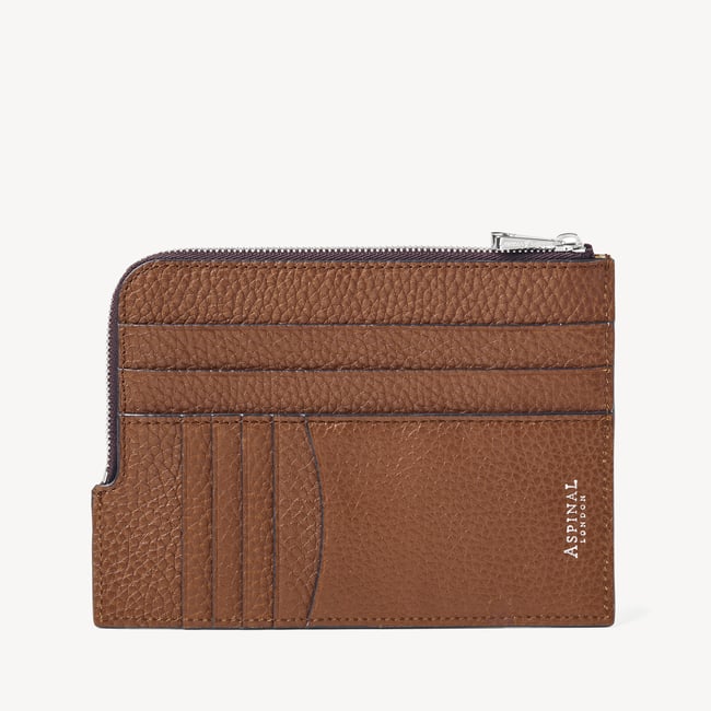 Zipped Travel Wallet in Tobacco Pebble | Aspinal of London