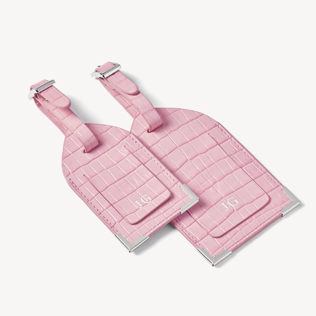 Set of 2 Luggage Tags in Powder Lilac Small Croc | Aspinal