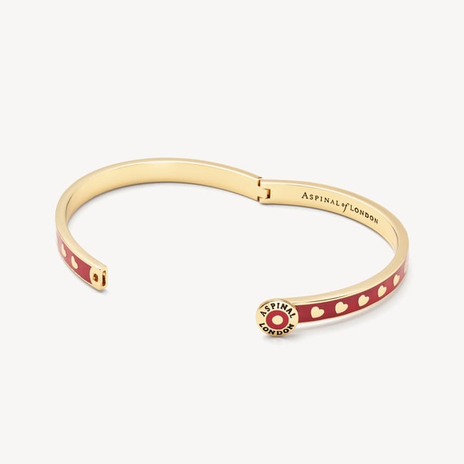 Love Hearts Bangle in Red Enamel & 18ct Gold Plated | Aspinal