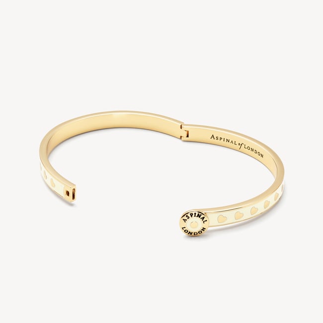 Love Hearts Bangle in Ivory Enamel & 18ct Gold Plated | Aspinal