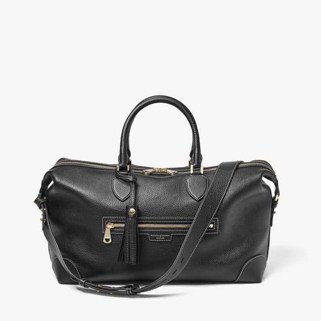 Hudson Flight Work Bag in Black Milled Pebble | Aspinal of London