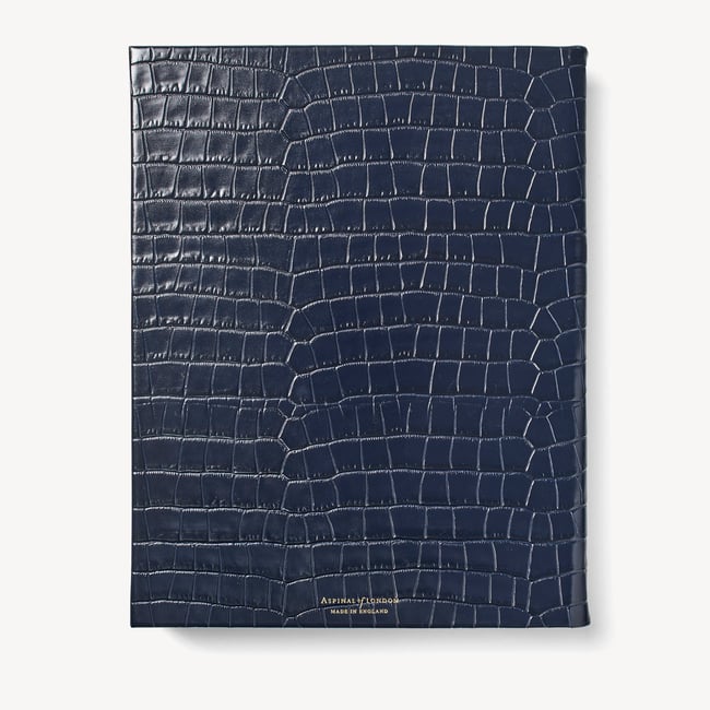 2026 A4 Day to Page Leather Diary in Navy Croc | Aspinal