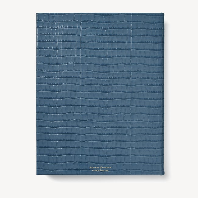 2026 A4 Day to Page Leather Diary in Peacock Blue Croc | Aspinal