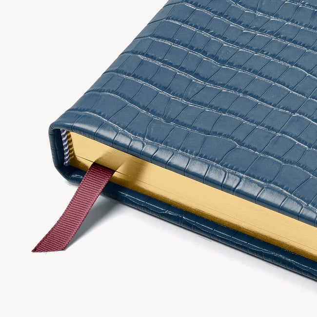 2026 A4 Day to Page Leather Diary in Peacock Blue Croc | Aspinal