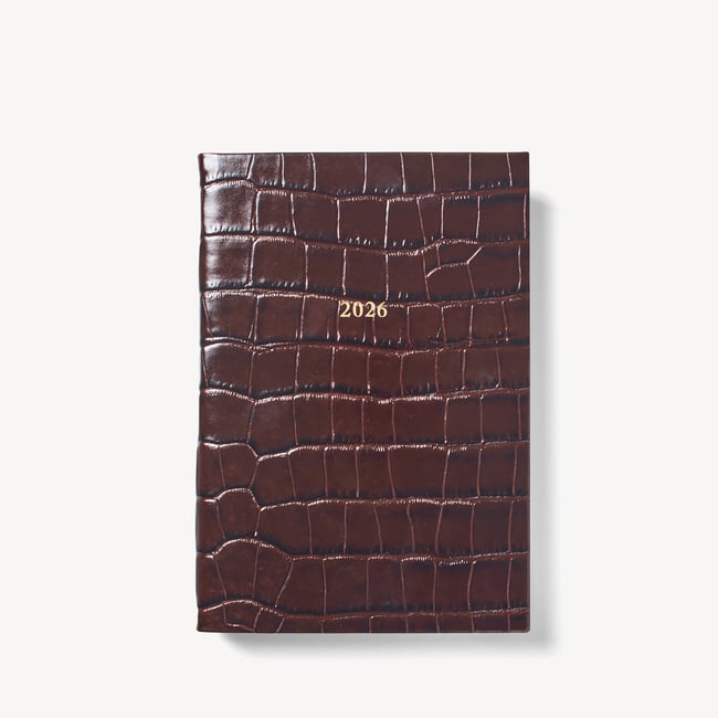 2026 A5 Day to Page Leather Diary in Amazon Brown Croc | Aspinal