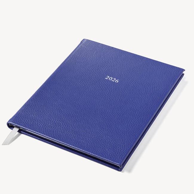 2026 A4 Week to View Leather Diary in Blue Pebble | Aspinal