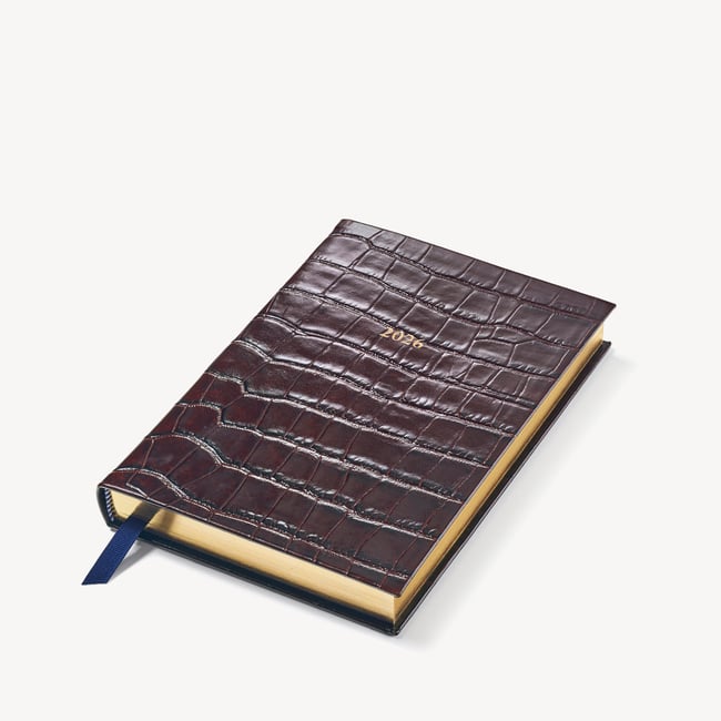 2026 A5 Day to Page Leather Diary in Amazon Brown Croc | Aspinal