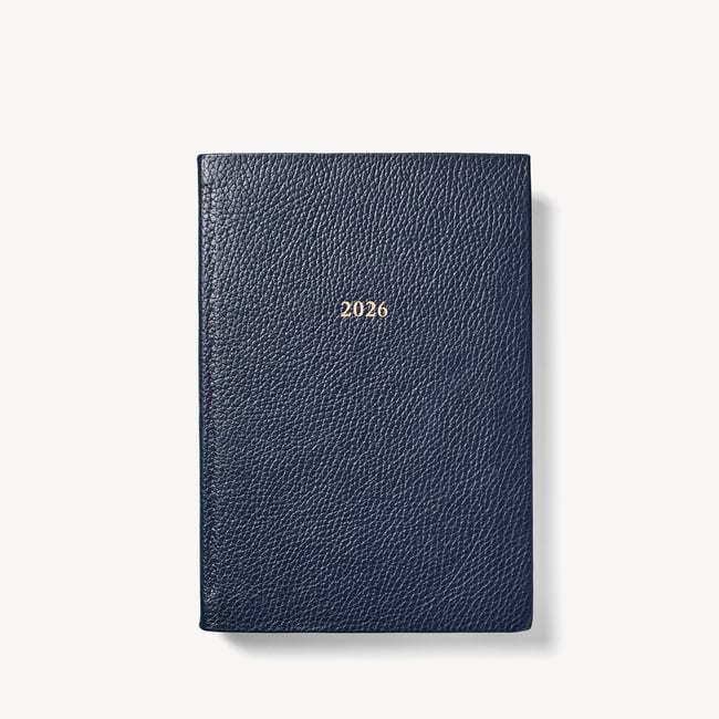 2026 A5 Day to Page Leather Diary in Navy Pebble | Aspinal