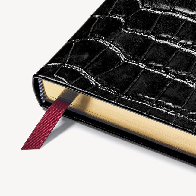 2026 A5 Day to Page Leather Diary in Black Croc | Aspinal