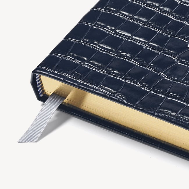 2026 A5 Day to Page Leather Diary in Navy Croc | Aspinal