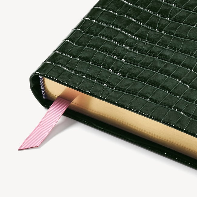 2026 A5 Day to Page Leather Diary in Evergreen Croc | Aspinal