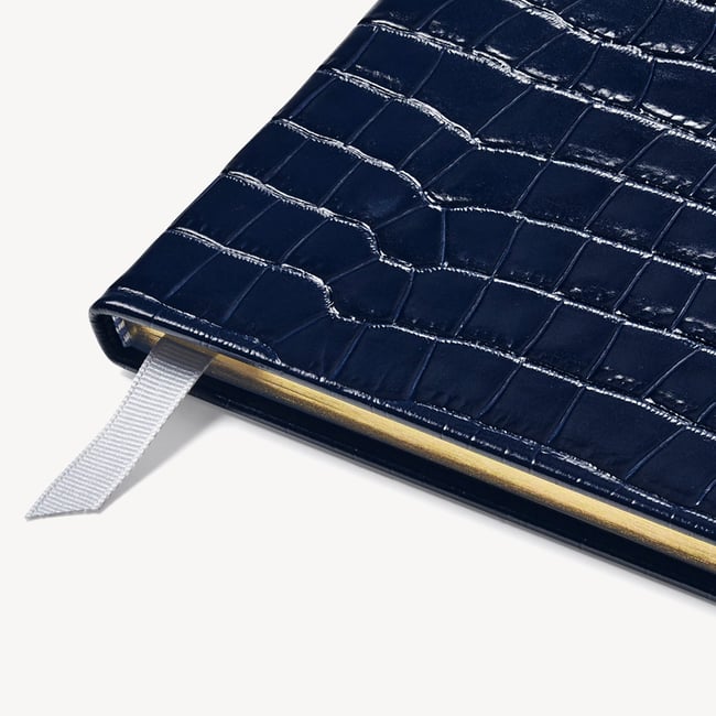 2026 A5 Week to View Leather Diary in Navy Croc | Aspinal