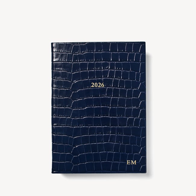 2026 A5 Week to View Leather Diary in Navy Croc | Aspinal
