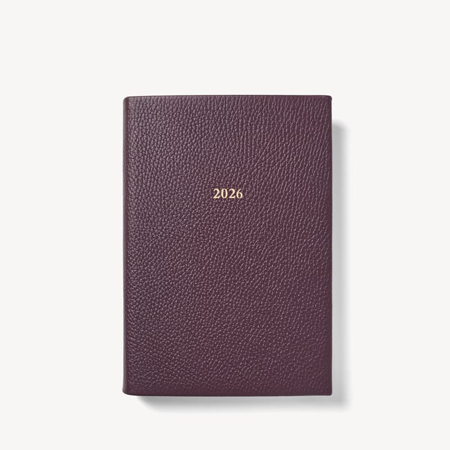 2026 A5 Day to Page Leather Diary in Fig Pebble | Aspinal