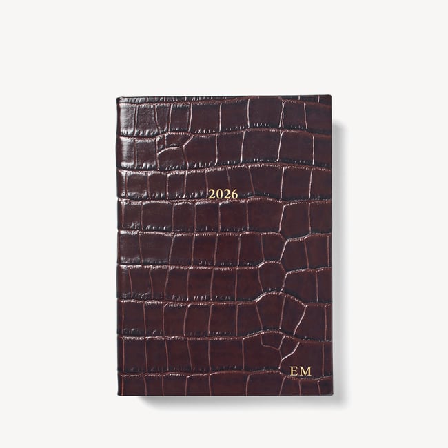 2026 A5 Week to View Leather Diary in Amazon Brown Croc | Aspinal