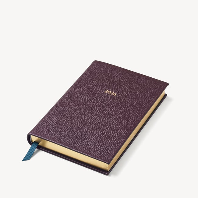 2026 A5 Day to Page Leather Diary in Fig Pebble | Aspinal