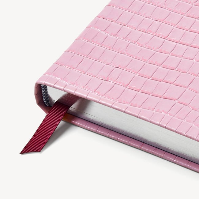 2026 A5 Day to Page Leather Diary in Lilac Croc | Aspinal