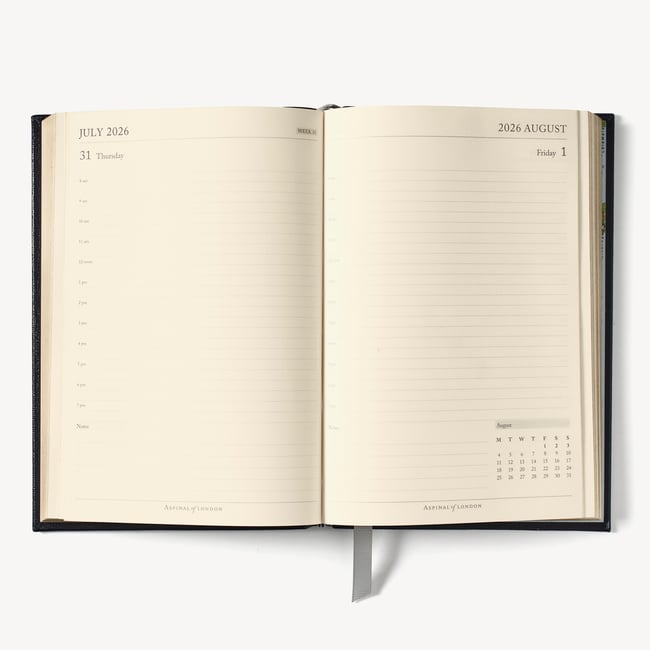2026 A5 Day to Page Leather Diary in Blue Pebble | Aspinal
