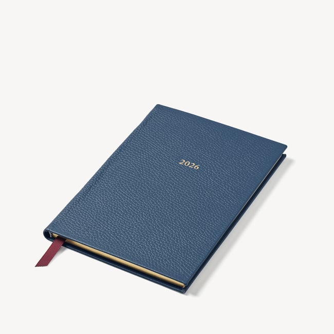 2026 A5 Week to View Leather Diary in Topaz Pebble | Aspinal