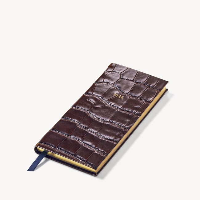 2026 Slim Pocket Leather Diary in Amazon Brown Croc | Aspinal