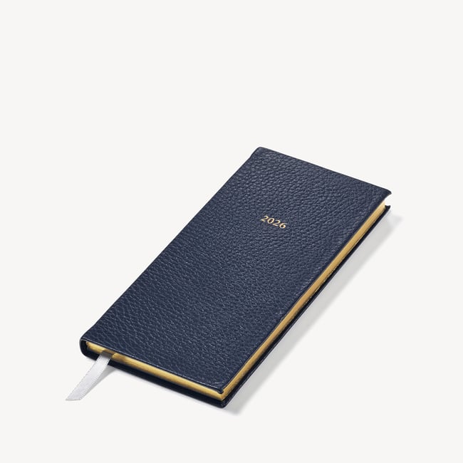 2026 Slim Pocket Leather Diary in Navy Pebble | Aspinal of London