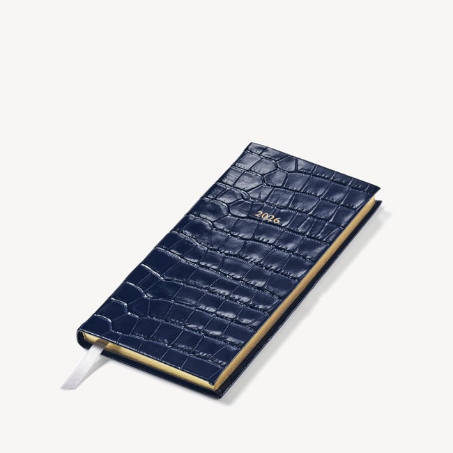 2026 Slim Pocket Leather Diary in Navy Croc | Aspinal of London