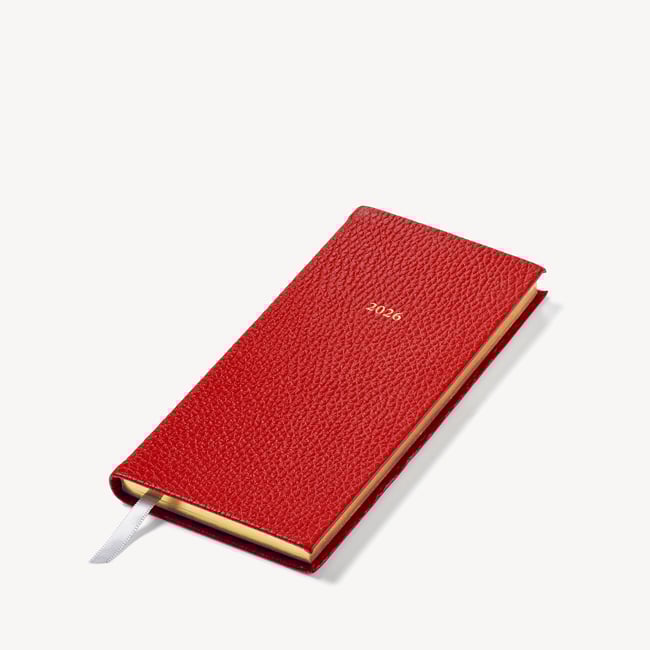 2026 Slim Pocket Leather Diary in Cardinal Red Pebble | Aspinal
