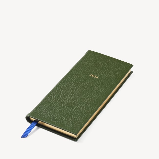 2026 Slim Pocket Leather Diary in Racing Green Pebble | Aspinal